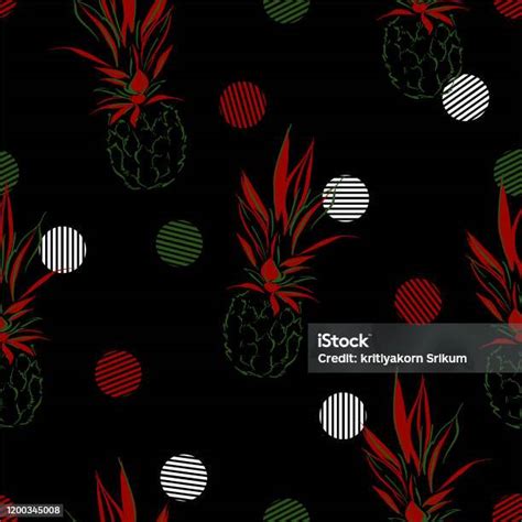 벡터 Eps10 그림에서 스트라이프 물방울 무늬 원활한 패턴손으로 그린 파인애플 배경 패션 직물 벽지 커버 및 모든 인쇄를위한