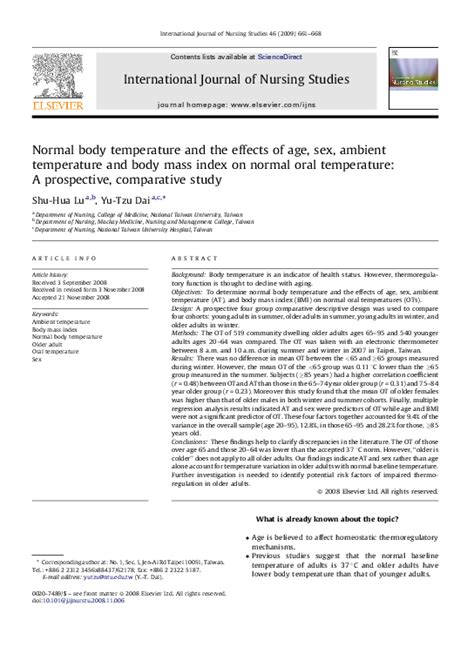 Pdf Normal Body Temperature And The Effects Of Age Sex Ambient Temperature And Body Mass