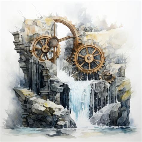 Premium Ai Image Fluid Dynamics Watercolor Serenity With Cogs Churning