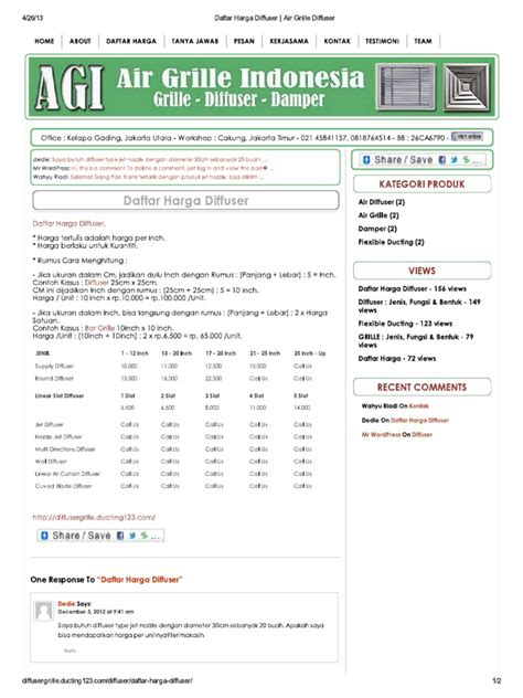 Daftar Harga Diffuser Air Grille Diffuser Pdf