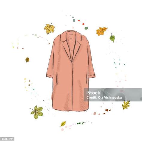 세련 된 현대 여성의 코트입니다 가 배경에 겉 옷 고 수채화의 상품 손에 흰색 바탕에 그려진된 벡터 일러스트 레이 션 가을에 대한 스톡 벡터 아트 및 기타 이미지 Istock