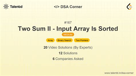 Two Sum Ii Input Array Is Sorted Dsa Problem Talentd
