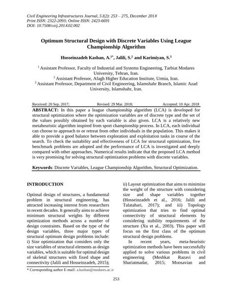 Pdf Optimum Structural Design With Discrete Variables Using League · 2021 1 19