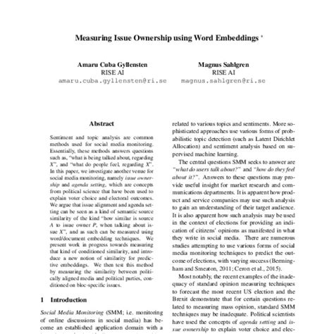 Measuring Issue Ownership Using Word Embeddings Acl Anthology