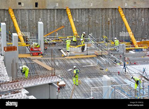 Construction Site Work Below Ground Level On Forming Basement Floors Stock Photo Royalty Free