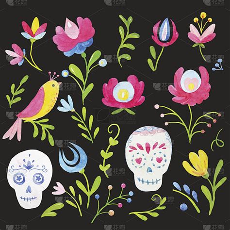 水彩墨西哥风格向量集