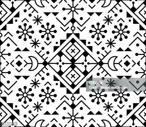 북유럽 기하학적 부족 라인 아트 벡터 원활한 패턴 세트 아이슬란드 바이킹 룬 아트에서 영감을 받은 장식적 Ehtnic 디자인 문화에 대한 스톡 벡터 아트 및 기타 이미지