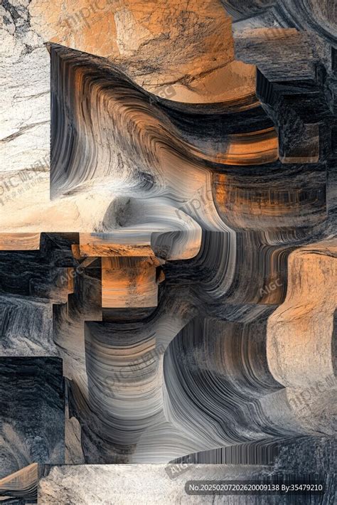 Ai创作图奇特地质自然变幻 鬼斧神工纯净通透 峡谷立体画 3d峡谷 大峡谷素材 地质艺术 数字生成的岩石 岩石线条纹路 抽象超现实主义 灯光渐变岩壁 立体起伏 科幻假山 奇特的岩石花纹 岩石