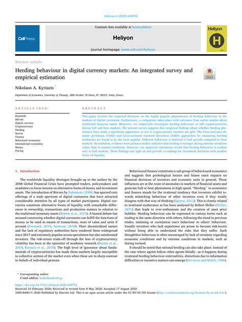 Pdf Herding Behaviour In Digital Currency Markets An Integrated Survey And Empirical Estimation
