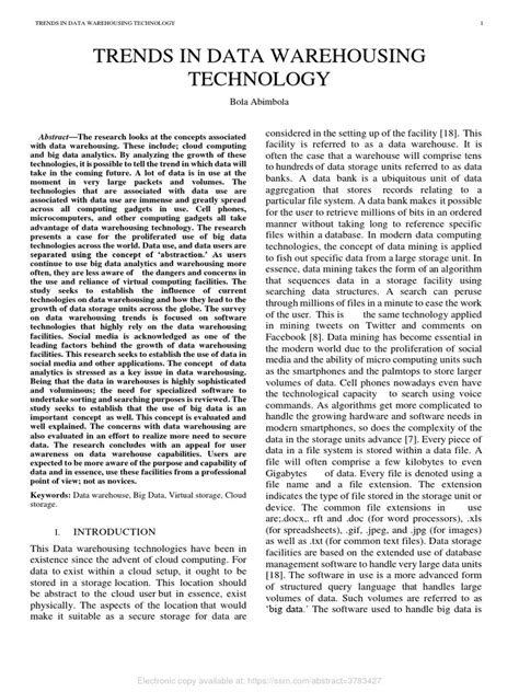 Trends In Data Warehousing Technology Pdf Cloud Computing