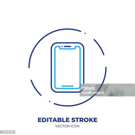 스마트 폰 라인 아트 벡터 아이콘입니다 현대 전화의 개요 기호입니다 얇은 스트로크로 만든 모바일 스마트 휴대 전화 그림 배경에 격리 그래픽 사용자 인터페이스에 대한 스톡