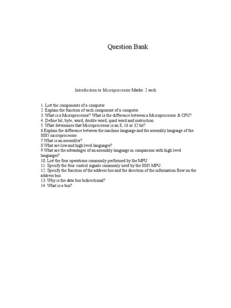 microprocessor question bank pdf central processing unit instruction set