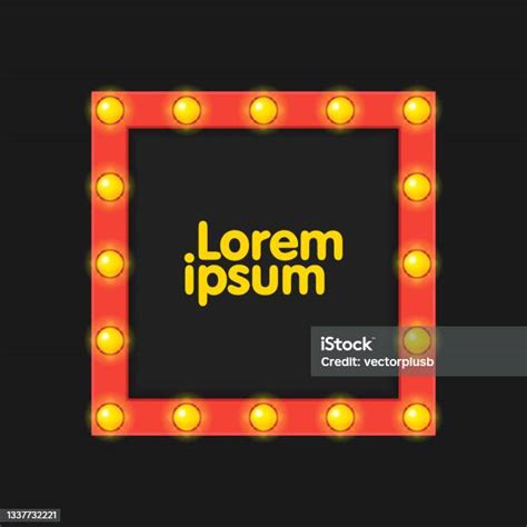 공간 텍스트 검은 배경에 대한 램프와 복고풍 사각형 광고판 0명에 대한 스톡 벡터 아트 및 기타 이미지 0명 3차원 형태 Fashion Show Istock