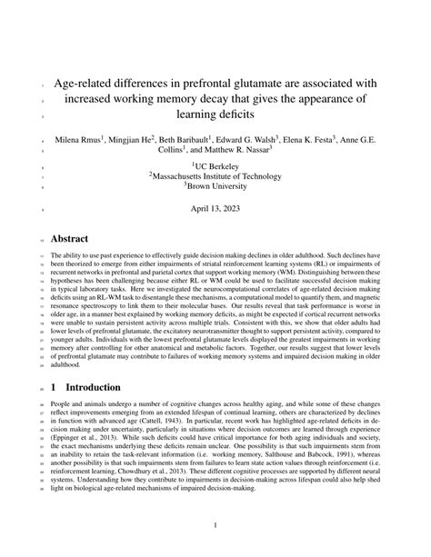 Pdf Age Related Differences In Prefrontal Glutamate Are Associated