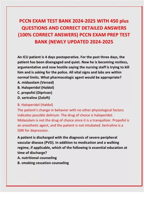 Pccn Exam Test Bank With 450 Plus Questions And Correct Detailed Answers 100 Correct Answers