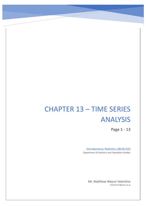Chapter 13 Time Series Analysis Mr Matthew Wayne Valentine Mvalentine Uwc Ac Introductory