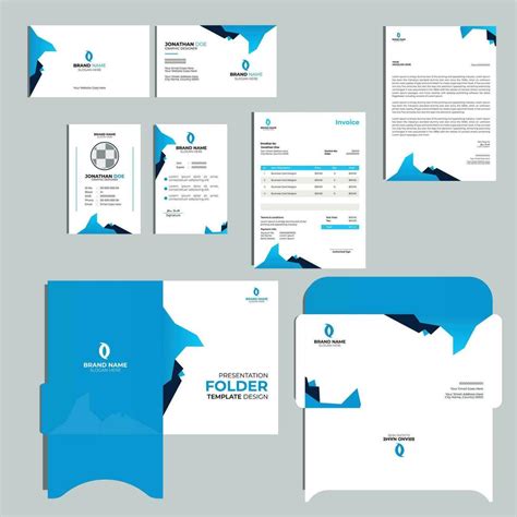 Brand Identity Mock Up Of Stationery Set With Blue Abstract Geometric Design Business Office