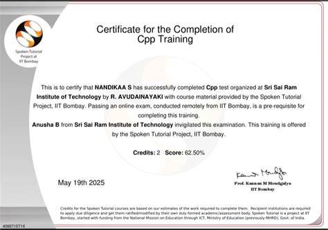 Cpp Programming Iitbombay Spokentutorial Certificate