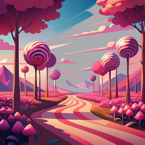 Candy Field In Pink Colours Vector Illustration Flat 2 Premium Ai