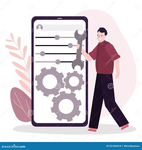 Male User Customize Settings On Phone Screen Phone Screen With Users Personal Page Stock Vector