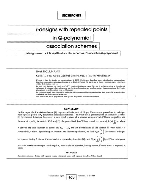 Pdf T Designs With Repeated Points In Q Polynomial Association Schemes