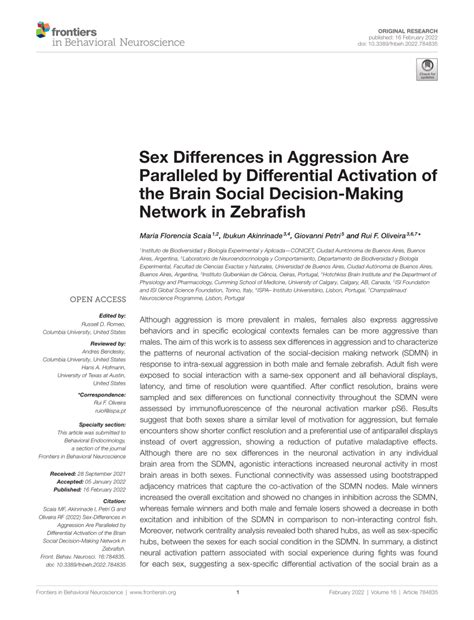 pdf sex differences in aggression are paralleled by differential activation of the brain