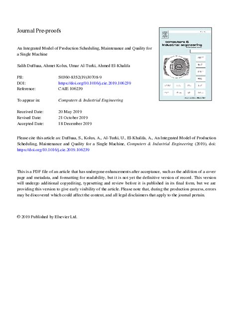 Pdf An Integrated Model Of Production Scheduling Maintenance And