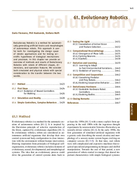 Pdf Evolutionary 61 Evolutionary Robotics