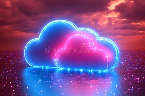 Neon Cloud Computing Futuristic Pink And Blue Cloud Data Storage Concept