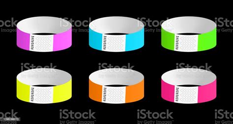 가장 일반적인 색상의 발광 네온 저렴한 빈 팔찌 또는 팔찌의 벡터 세트 끈적 끈적한 손 입구 이벤트 종이 팔찌는 검은 색으로 분리 식별에 적합한 템플릿 또는 모의 팔찌에