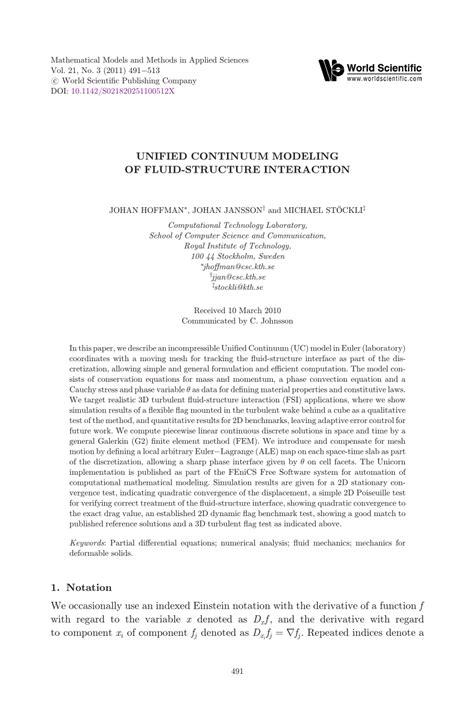 Pdf Unified Continuum Modeling Of Fluid Structure Interaction