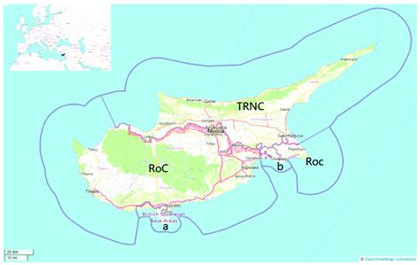 Map Of Cyprus Demonstrating The Division The Area Shaded In Red Is The