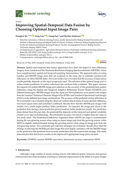 Pdf Improving Spatial Temporal Data Fusion By Choosing Optimal Input