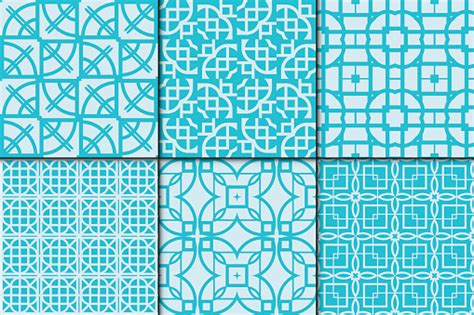 원 삼각형 마름모에 따라 6 완벽 한 패턴의 집합입니다 벡터 일러스트입니다 인테리어 디자인 벽지 섬유 프레 젠 테이 션 이미지 환상에 대 한 바다 색상 테마 0명에 대한