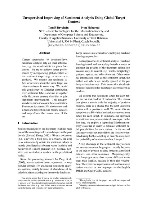 Pdf Unsupervised Improving Of Sentiment Analysis Using Global Target