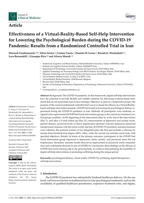 Pdf Effectiveness Of A Virtual Reality Based Self Help Intervention