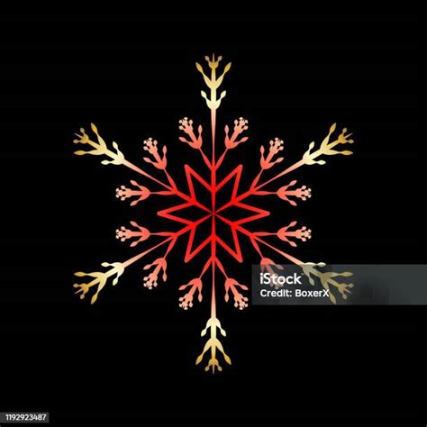 검은 색 배경에 고립 된 빨간색과 금색 눈송이 플랫 스노우 아이콘 실루엣 새해 테마입니다 벡터 일러스트레이션 12월에 대한 스톡 벡터 아트 및 기타 이미지 Istock