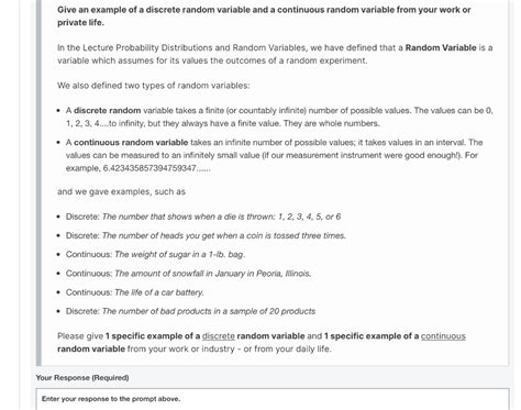 Solved Give An Example Of A Discrete Random Variable And A Chegg Com