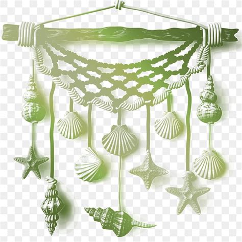 Premium Psd Cnc Macrame Ink Art With Seashells And Driftwood For Decoration Outline Die Cut