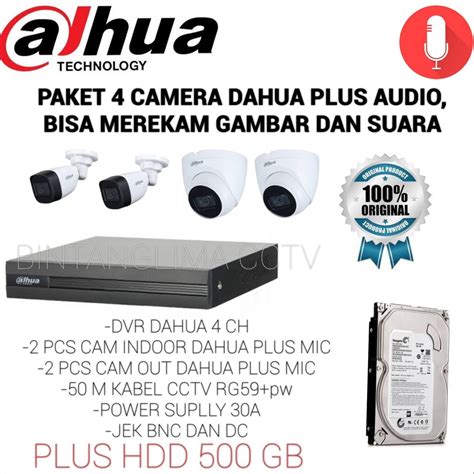 Jual PAKET 4 CAMERA DAHUA 2MP BUILT IN MIC BISA REKAM GAMBAR DAN SUARA Shopee Indonesia