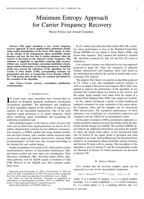 Pdf Minimum Entropy Approach For Carrier Frequency Recovery