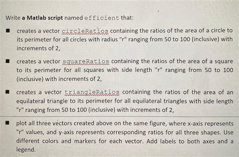 Solved Write A Matlab Script Named Efficient That Creates A