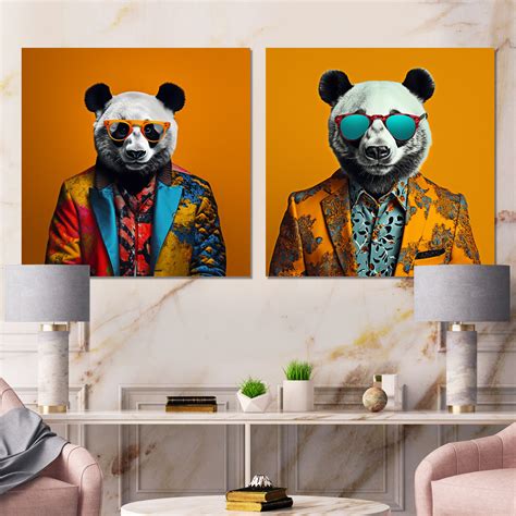 Mercer41 Fashion Panda In Suit I Panda Canvas Prints Set Of 2 Wayfair