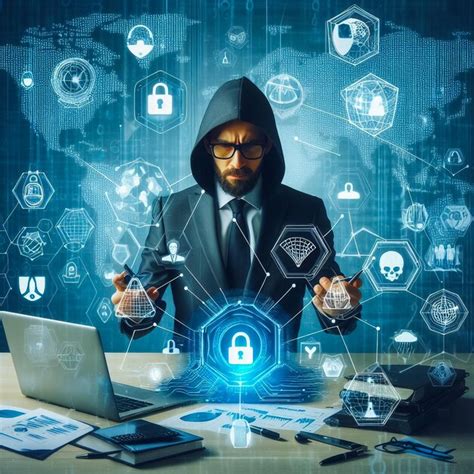 Premium Photo Hacker Using Laptop With Polygonal Padlock On Binary