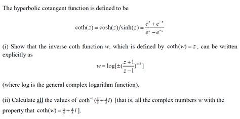 Solved The Hyperbolic Cotangent Function Is Defined To Be é