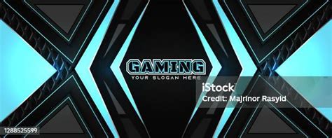 금속 기술 컨셉의 미래지향적인 블루 시안과 블랙 추상 게이밍 배너 디자인 벡터 일러스트레이션 3차원 형태에 대한 스톡 벡터 아트 및 기타 이미지 Istock