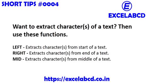 Short Tips 0004 How To Extract Characters From A Text Excelabcd