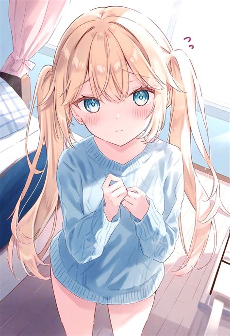 Safebooru Asymmetrical Hair Bare Legs Blonde Hair Blue Eyes Blush