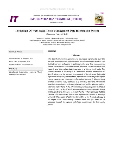 Pdf The Design Of Web Based Thesis Management Data Information System