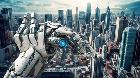 3d 렌더링된 도시 풍경은 미래형 로봇 손을 보여줍니다 손 배경 도시 배경 로봇 배경 이미지 Hd 손 도시 로봇 배경 사진 무료 다운로드 Lovepik